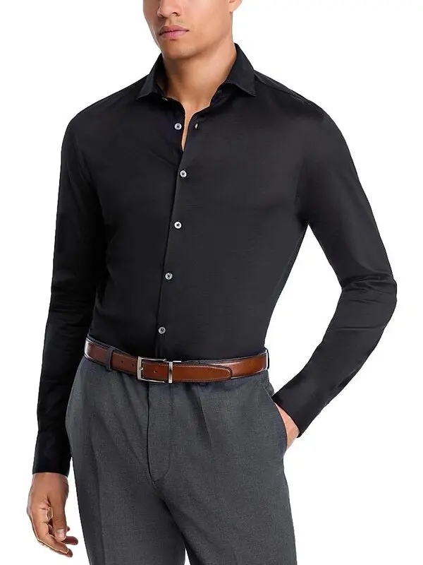 Canali Cotton Jersey Slim Fit Sport Shirt - Black