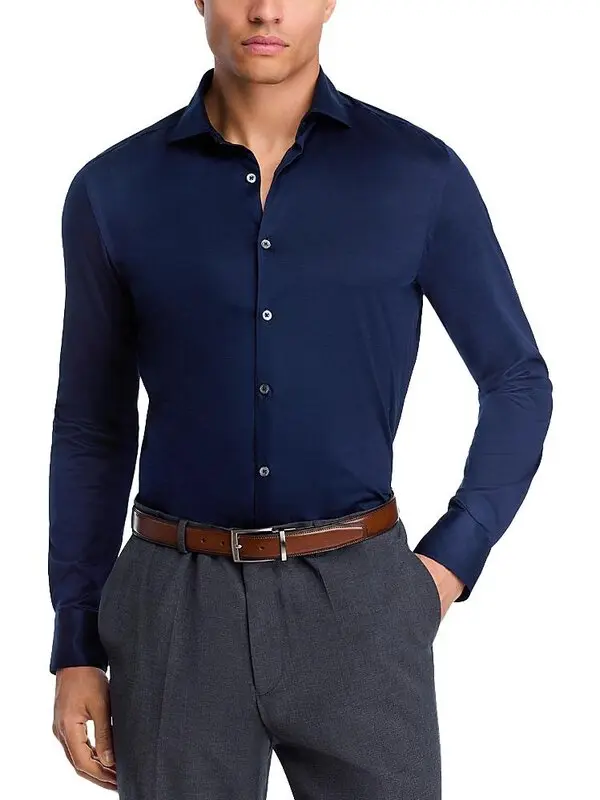 Canali Cotton Jersey Slim Fit Sport Shirt - Navy