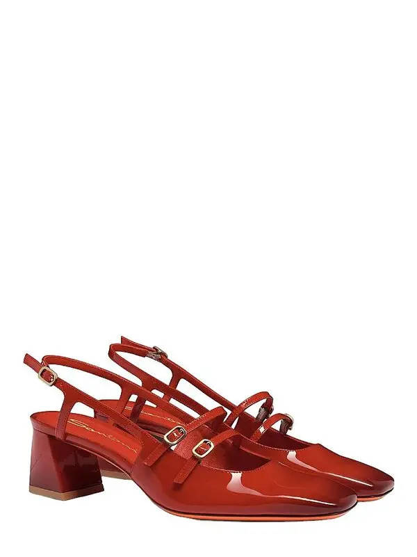 Santoni Patent Leather Mid-heel Slingback - Red
