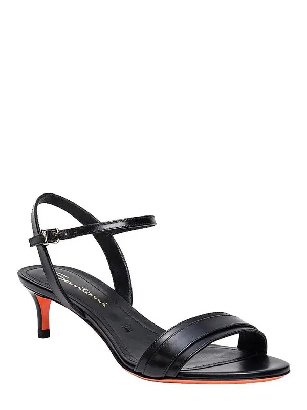 Santoni Leather Mid-heel Sandals - Black