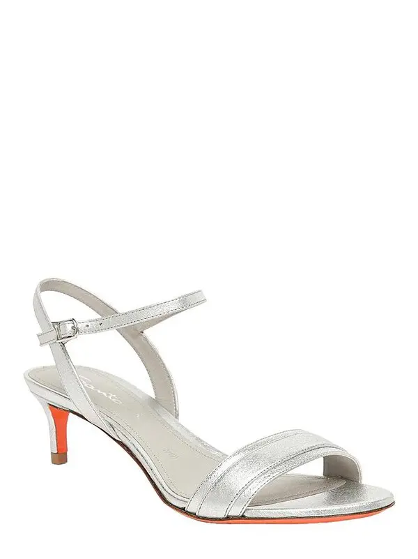 Santoni Leather Mid-heel Sandals - Silver
