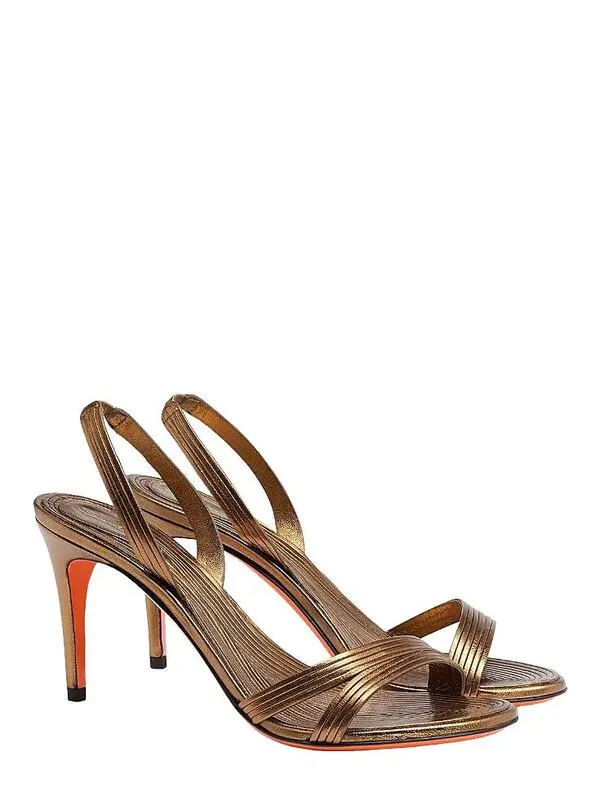 Santoni Leather Mid-heel Sandal - Gold