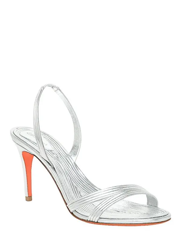 Santoni Leather Mid-heel Sandals - Silver
