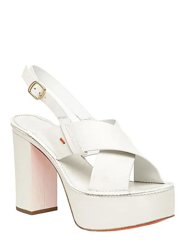 Santoni Leather Platform High-heel Sandals - White