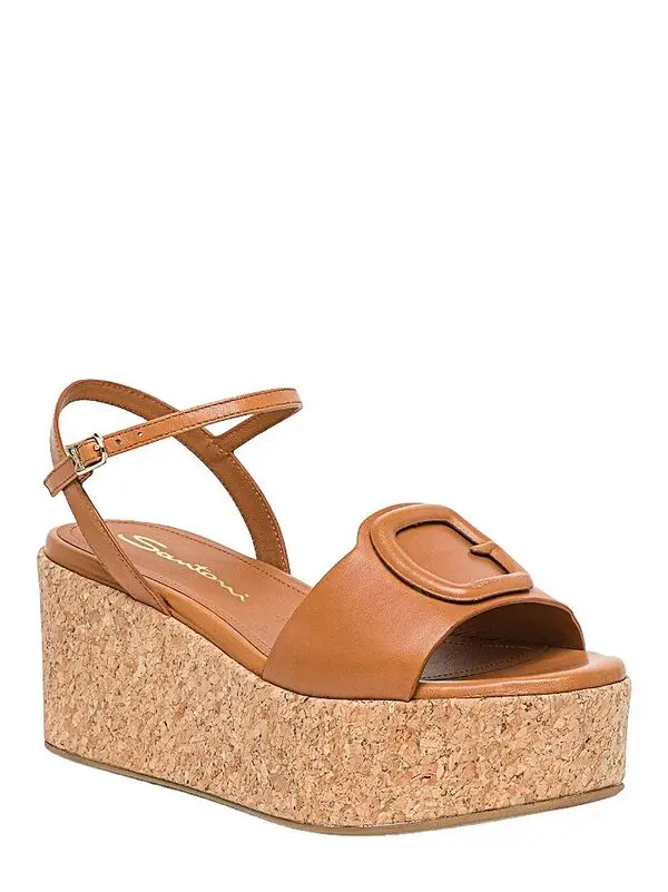 Santoni Leather Wedge Sandals - Brown