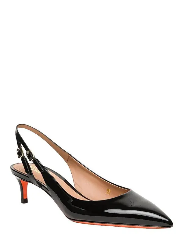 Santoni Patent Leather Mid-heel Slingback - Black