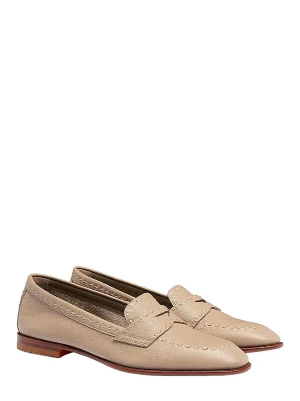 Santoni Tumbled Leather Penny Loafer - Beige