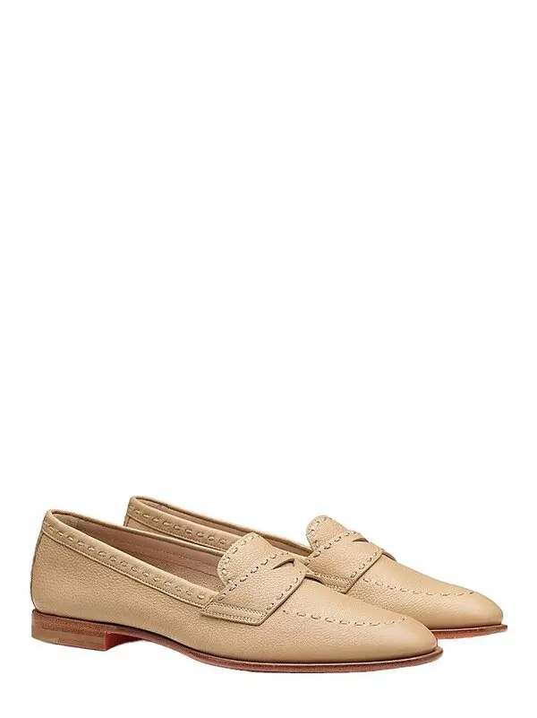 Santoni Tumbled Leather Penny Loafer - Light Beige