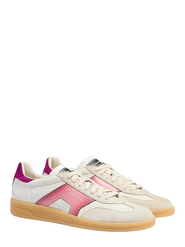 Santoni Leather And Suede Sneakers - White And Violet