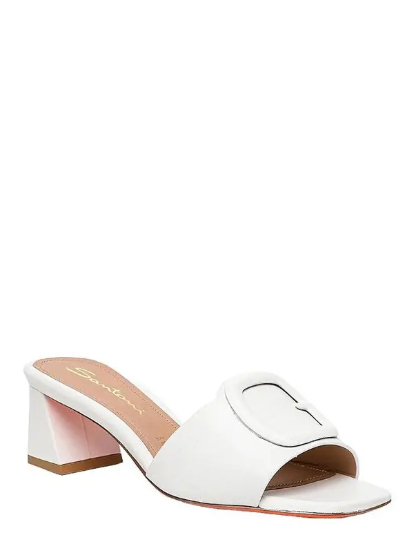 Santoni Leather Mid-heel Sandal - White