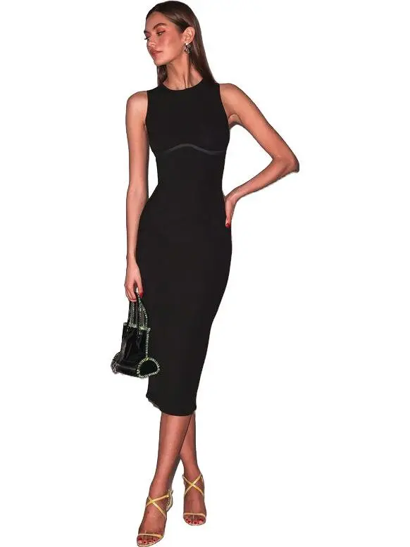 Fleur Du Mal Hourglass Rib Midi Dress - Black