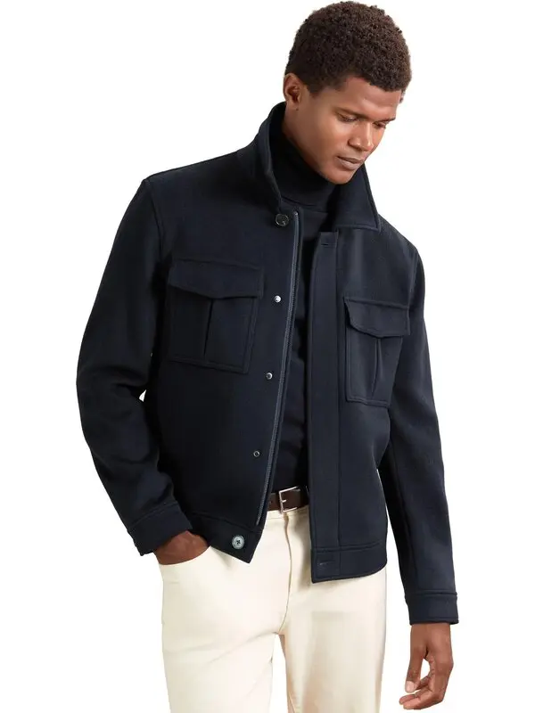 REISS Wool Blend Twin Pocket Zipped Jacket - Navy