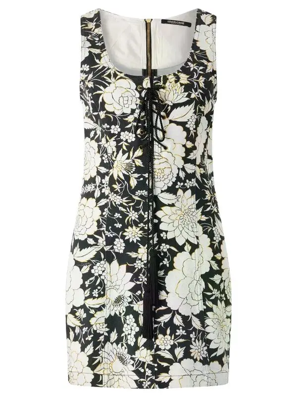 Roberto Cavalli Floral Lace-up Mini Dress - White