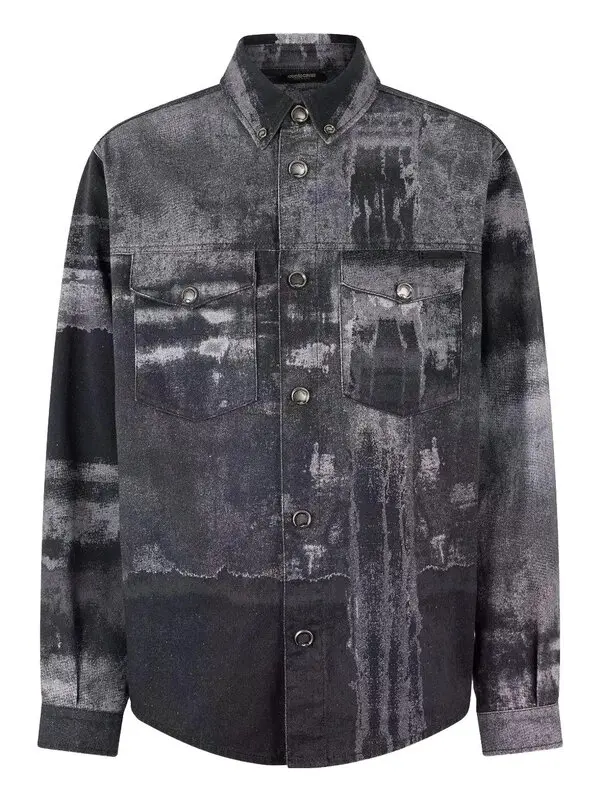 Roberto Cavalli Abstract-print Denim Shirt - Black