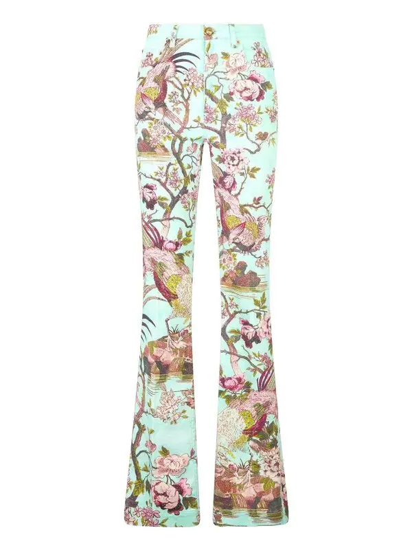Roberto Cavalli Bird-print Flared Trousers - Green
