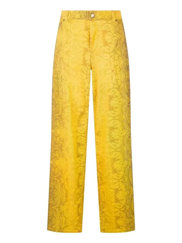 Roberto Cavalli Brocade Print Straight Leg Jeans - Yellow