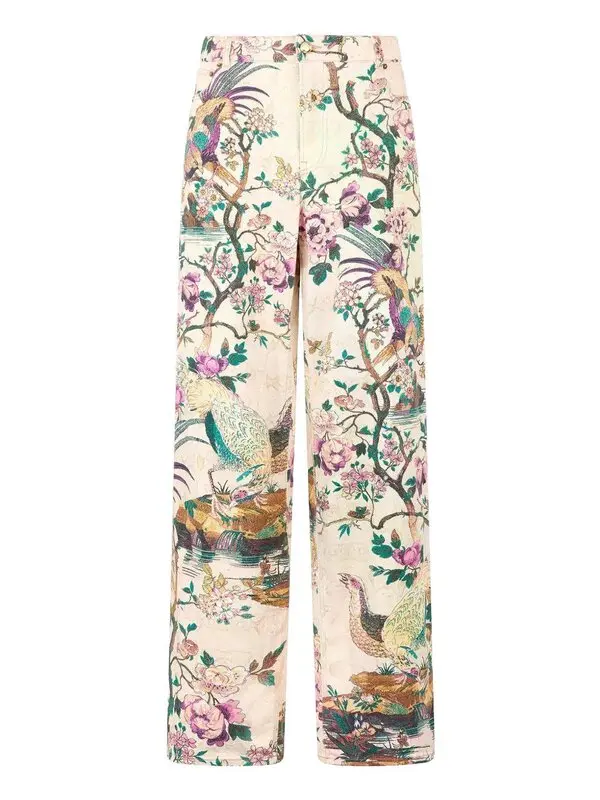 Roberto Cavalli Floral-bird Print High-waist Jeans - D1412