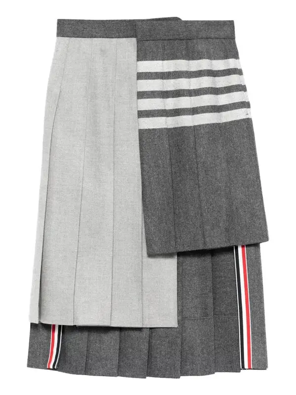 Thom Browne 4-bar Stripes Pleated Midi Skirt - Grey