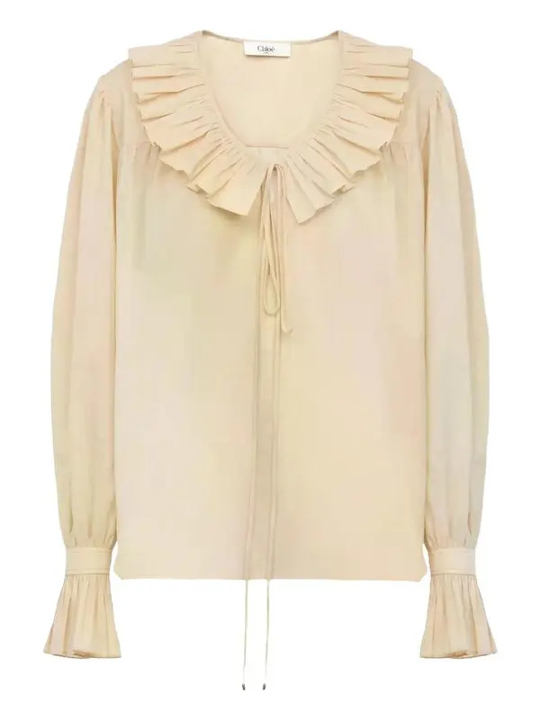 Chloé Cotton Blouse With Ruffled Cuffs - Neutrals
