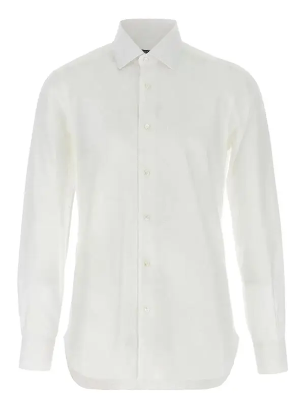 BARBA NAPOLI Honeycomb-pattern Cotton Shirt - White
