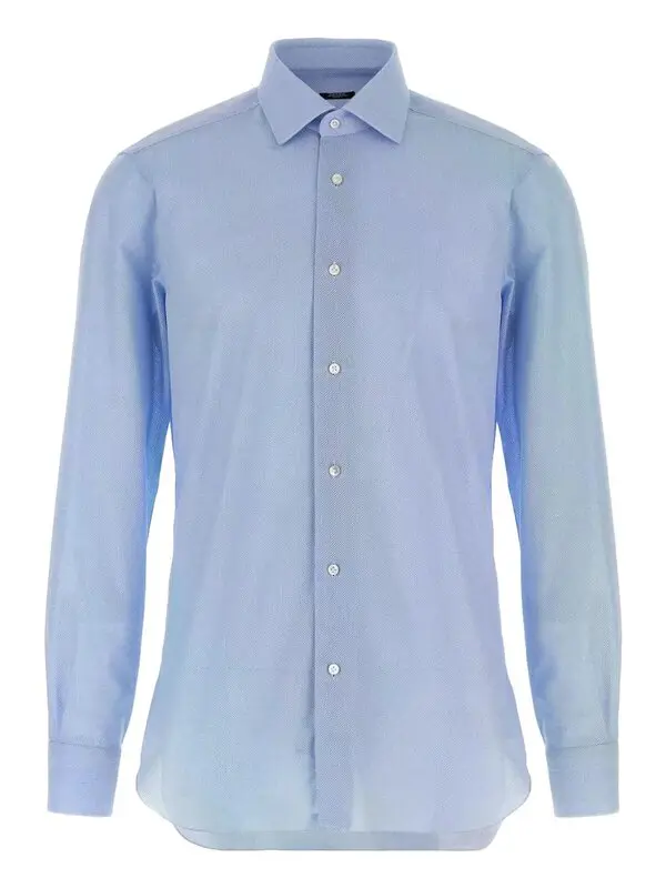 BARBA NAPOLI Honeycomb-pattern Cotton Shirt - Blue