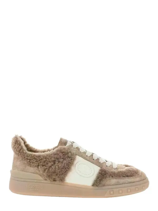 Valentino Garavani Shearling-trim Leather Sneakers - Neutrals