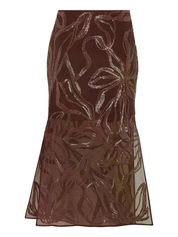 Brunello Cucinelli Floral-sequin Midi Skirt - Brown