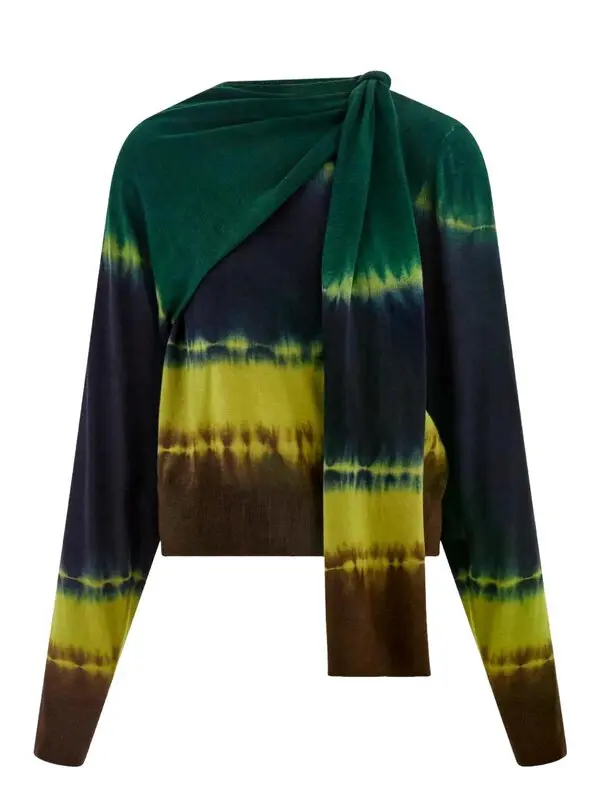 FERRAGAMO Tie-dye Print Pullover With Attached Scarf - Green