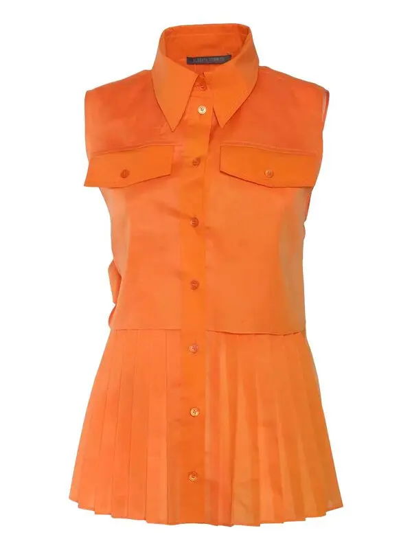 Alberta Ferretti Pleated Blouse With Bow Detail - Orange