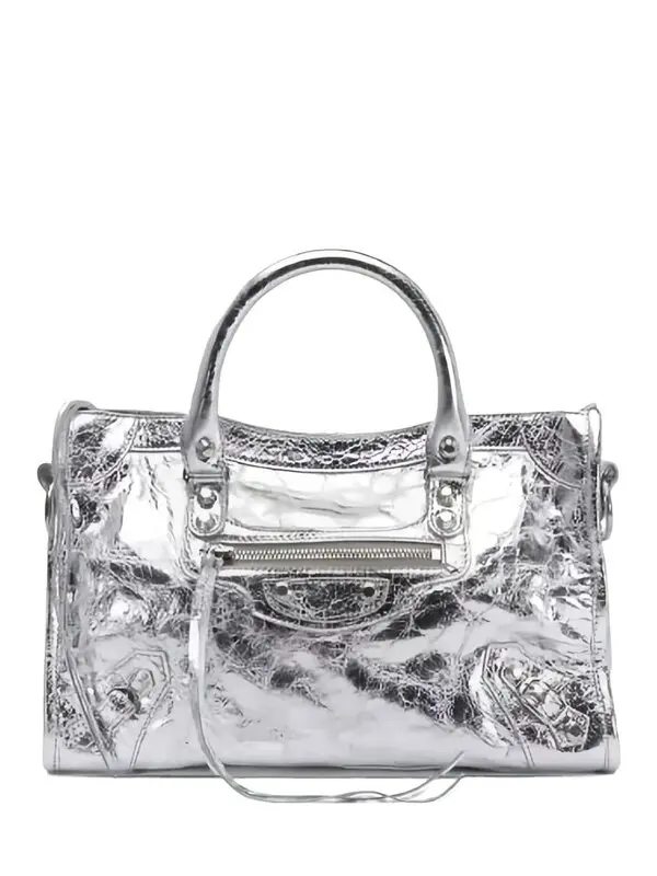 Balenciaga Le City Metallic Leather Tote - Silver