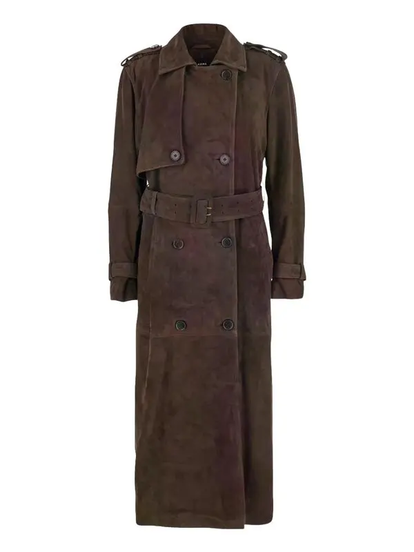 ARMA Belted Double-breasted Suede Coat - Brown