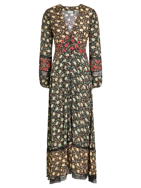 Rixo Raven Floral Print Crepe De Chine Maxi Dress - Multicoloured