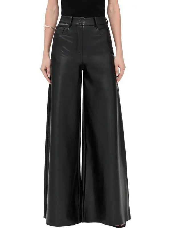 Norma Kamali Faux Leather Wide Leg Jeans - Black