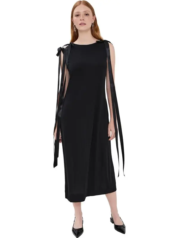 Simone Rocha Bow Ribbon Tail Midi Dress - Black