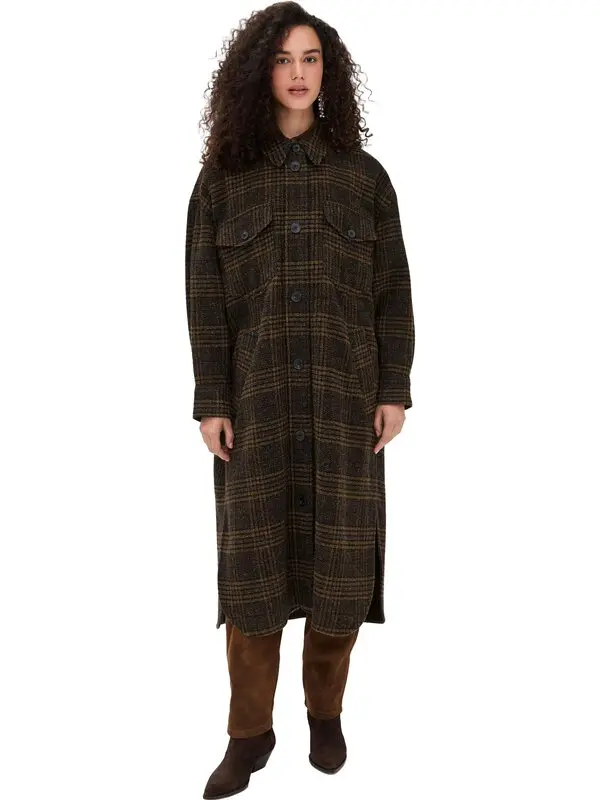 Isabel Marant Gislene Plaid Wool Coat - Khaki