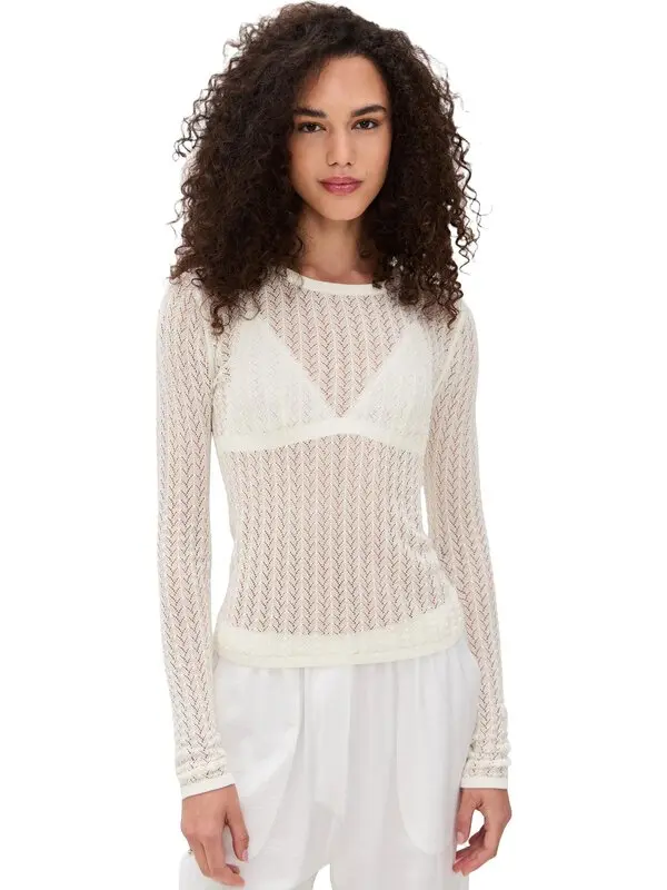 WHITE & WARREN Paperfine Lace Stitch Top - White