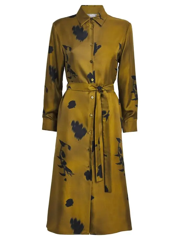 Max Mara Silk Printed Jadi Midi Shirt Dress - Green