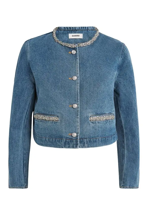 Sandro Rhinestone-embellished Denim Jacket - Blue