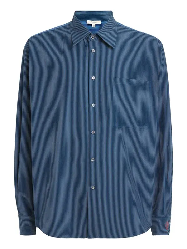 JW Anderson Cotton Patchwork Stripe Shirt - Navy