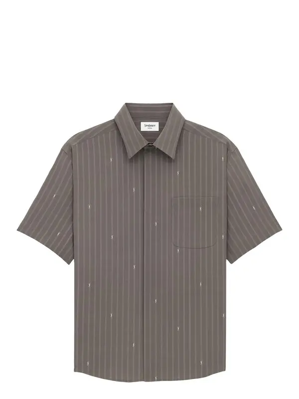 Saint Laurent Silk Stripe Cassandre Shirt - Grey