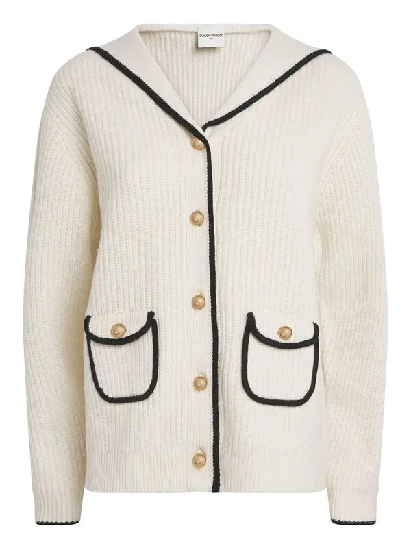 Claudie Pierlot Wool-blend Cardigan With Sailor Collar - White