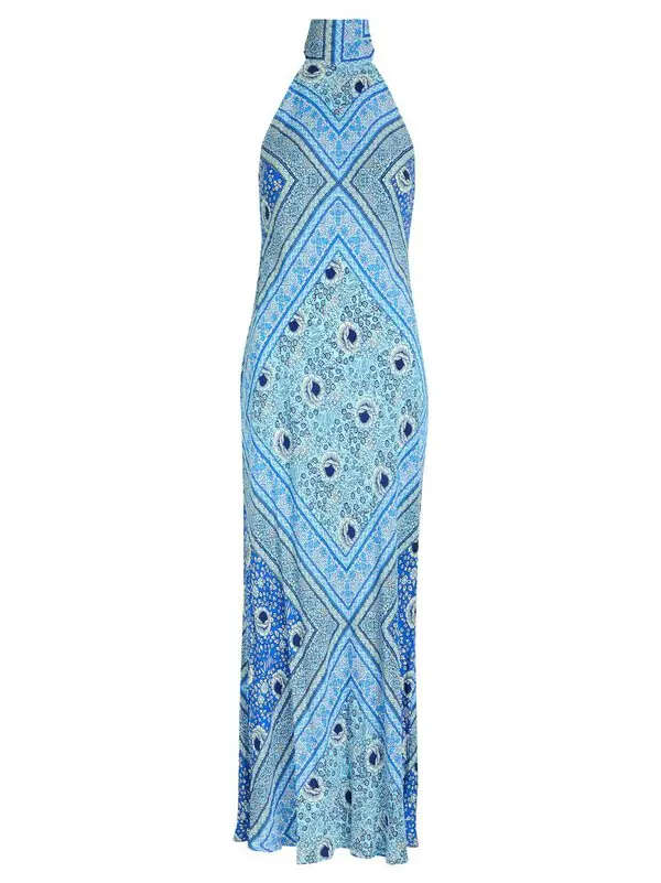 Rixo Maura Patterned Halter-neck Midi Dress - Blue