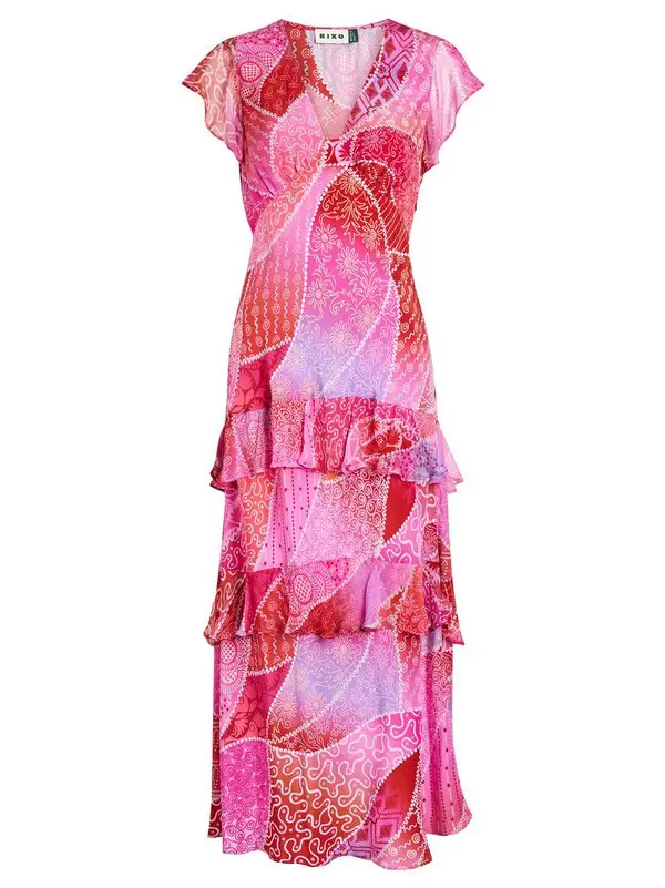 Rixo Patterned Silk-chiffon Midi Dress - Pink