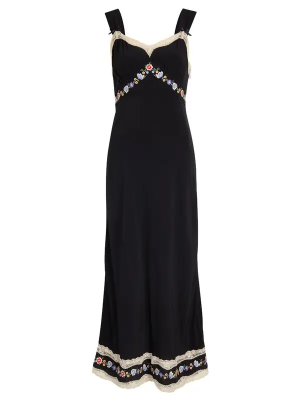 Rixo Lucie Floral-embroidered Chiffon Midi Dress - Black