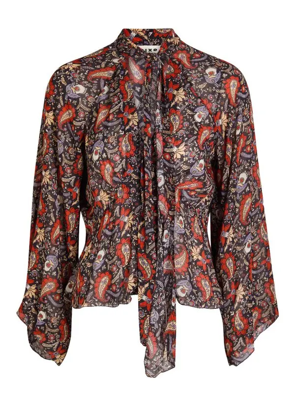 Rixo Floral Chiffon Blouse - Red