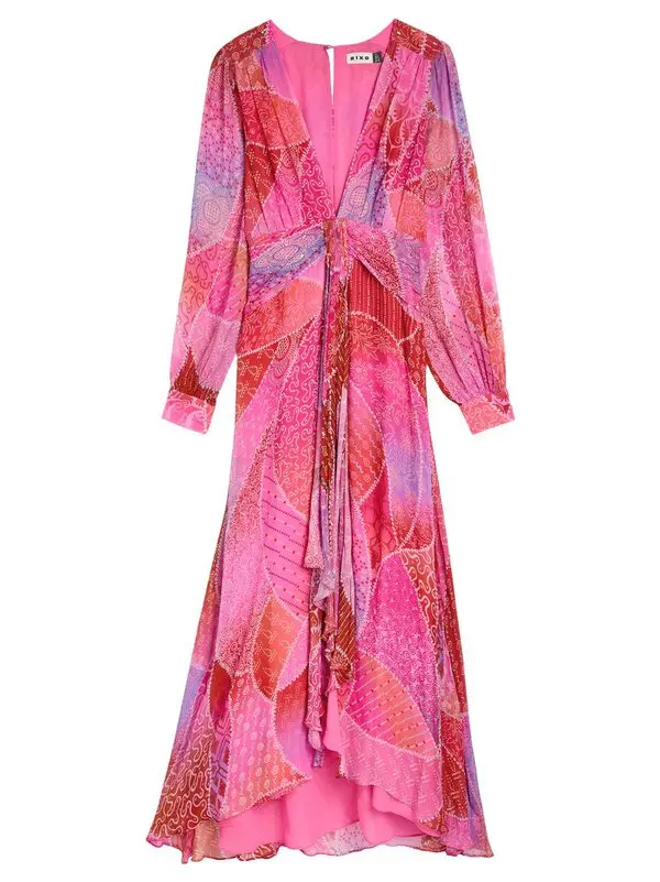 Rixo Meera Patterned Silk-chiffon Midi Dress - Pink
