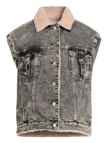 VICOLO Denim Vest With Sherpa Fleece Trim - Sand