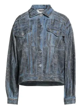 Alberta Ferretti Snakeskin-print Denim Trucker Jacket - Blue