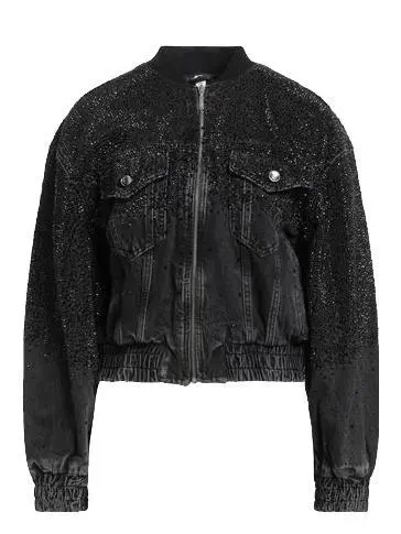 LIU •JO Denim Bomber Jacket With Appliqués - Black