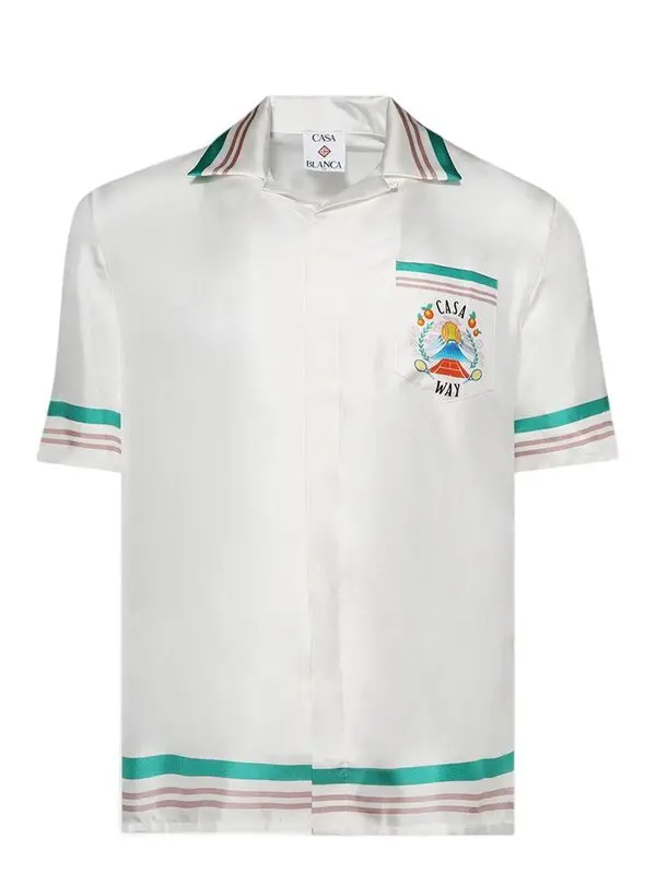 Casablanca Cuban Collar Short Sleeve Shirt - White